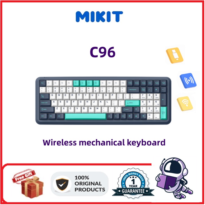 MIKIT C96 wireless mechanical keyboard Bluetooth fast silver axis game ...