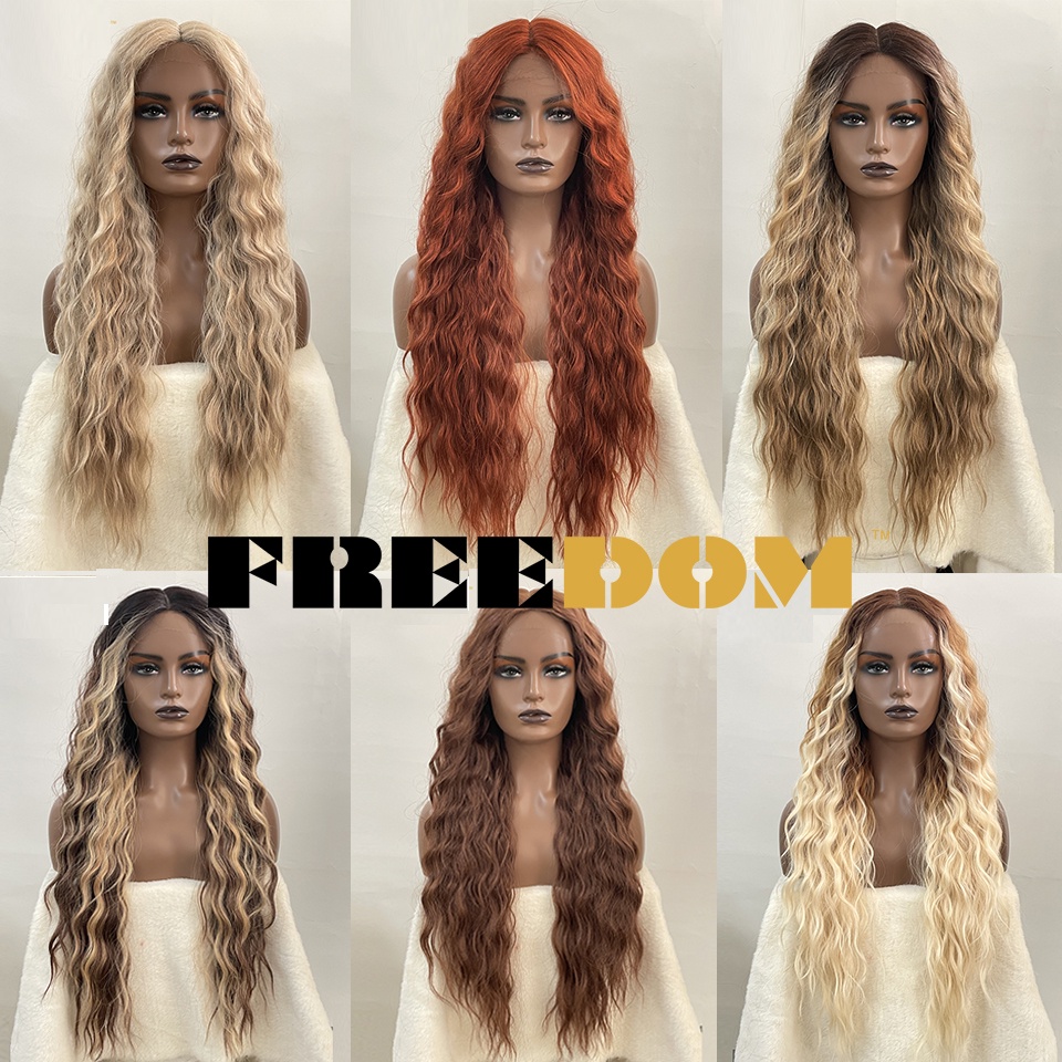 FREEDOM Synthetic Lace Wigs Ombre Blonde Ginger Long Deep Wavy Wigs ...