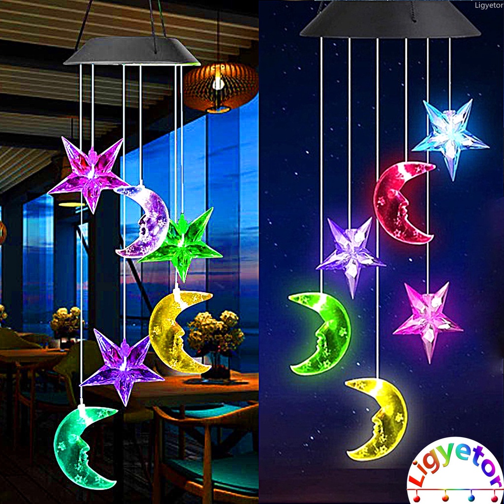 Ligyetor Solar Wind Chime Lights Color Changing Star Moon Decoration ...