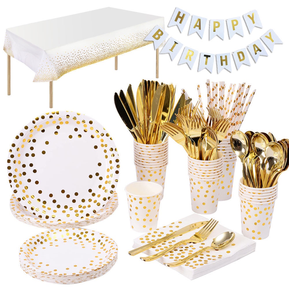 Party Disposable Dinnerware Set Plates Napkins Cups Forks Knives Spoon ...