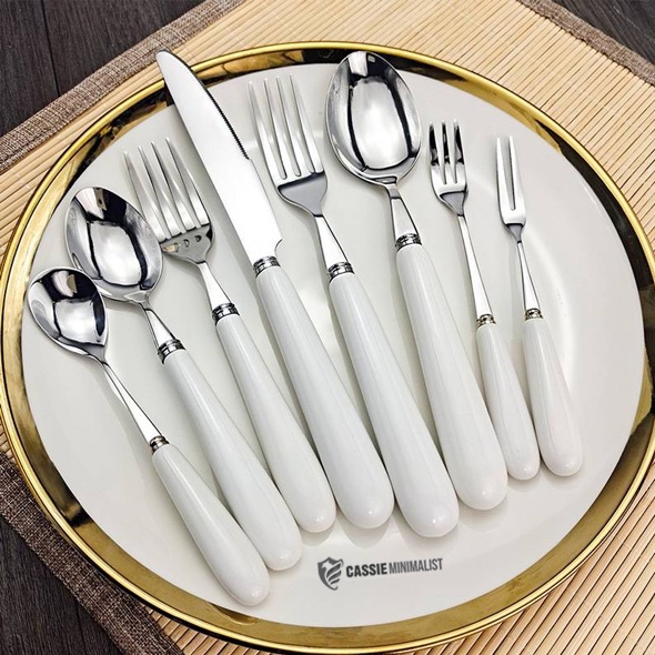 CASSIE Ceramic Cutlery Spoon and Fork Stainless Steel Knife Chopsticks ...