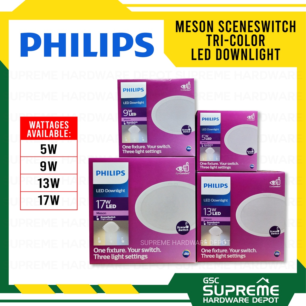 Philips Meson SceneSwitch Tri-Color LED Downlight 5W, 9W, 13W, 17W ...