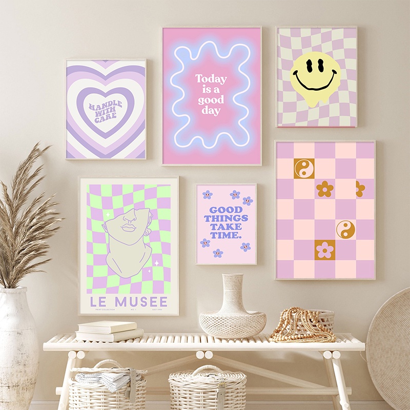 A green Statue for A House, A Purple Checkered Set, Minimalist, Poster ...