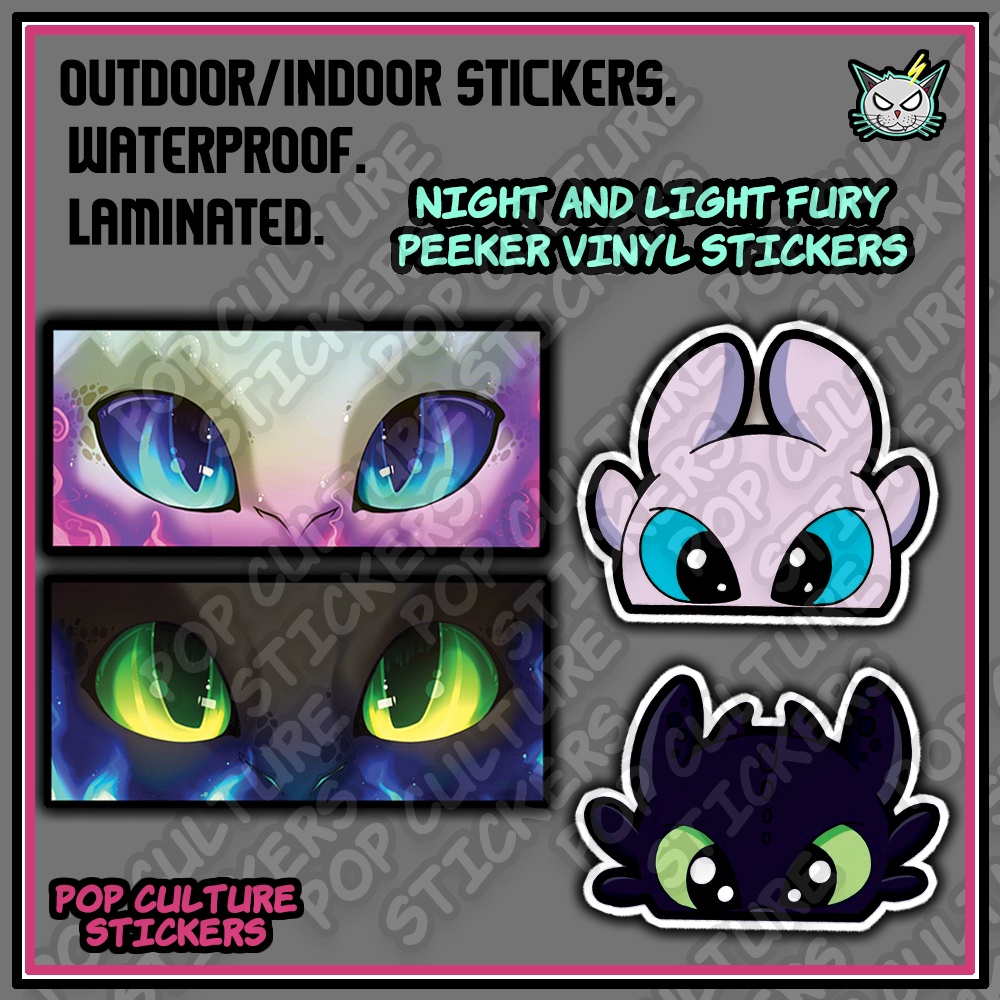 Night and Light Fury Peeker Stickers - Motorcycle, Car, Skateboard ...