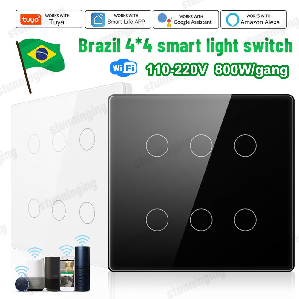 Tuya Wifi Smart Light Switch 4x4 4/6 Gang 120x120 Smart Touch Switch Ac ...