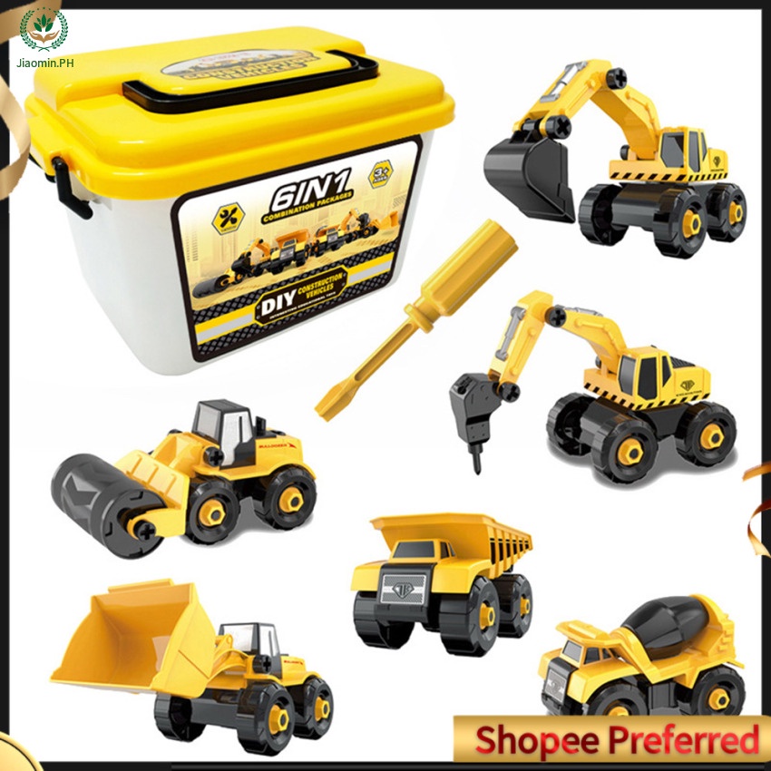 6 in 1 Take-Apart Construction Vehicles Excavators Truck Toy with ...