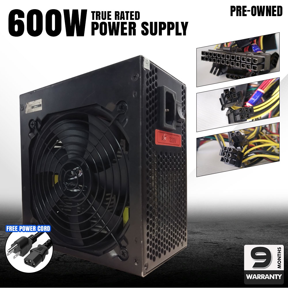 600 watts true rated power supply unit for PC Korean black PSU with 6 ...