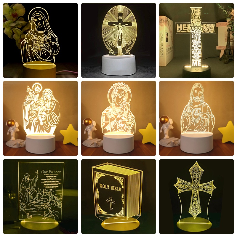 3D Acrylic Night Lights LED Warm Night light Christ Souvenirs Religious ...