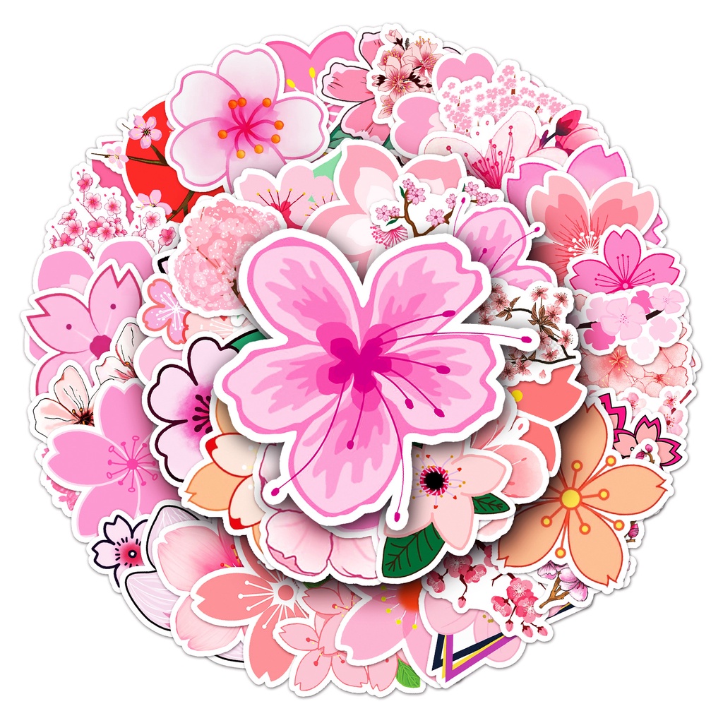 50 Packs Cherry Blossoms Flower Stickers Water Bottles Laptop Phone ...