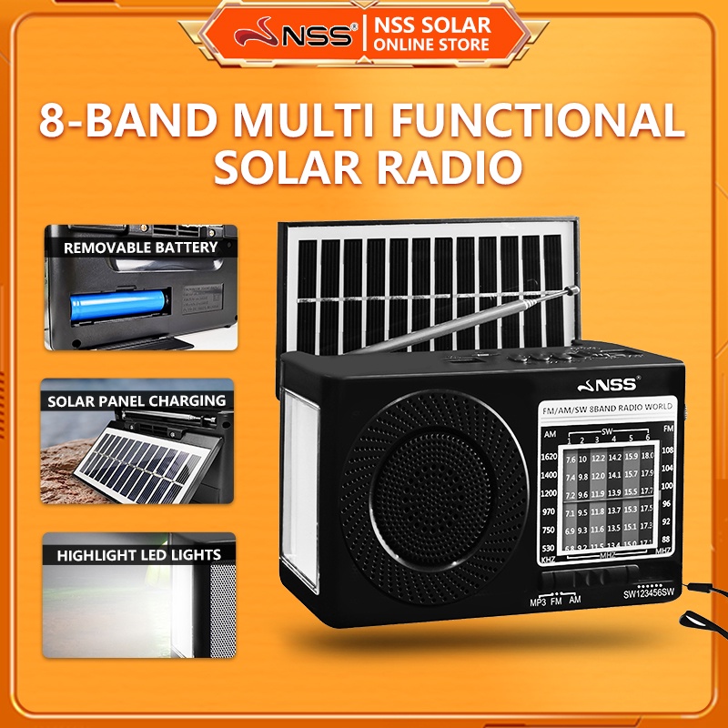 NSS Solar Bluetooth Radio FM/SW 1-6 8BAND, with USB/TF player and ...