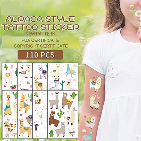 Kids Temporary Tattoos Skin Safe Fake Waterproof Tattoos Cute Alpaca ...