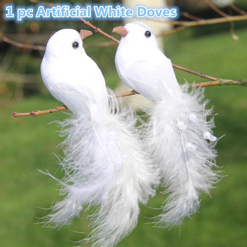 Decorative Fake Doves White Artificial Foam Feather Wedding Ornament ...