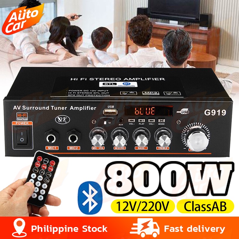 800W G919 Mini Amplifier 12V/220V FM SD HiFi bluetooth 5.0 Stereo Audio ...