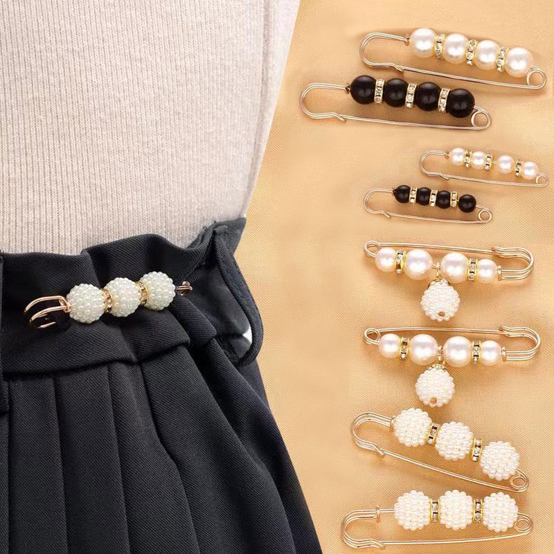 Korean style fashion pearl brooch, safety pin with anti exposure button ...