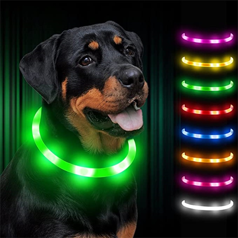 LED Glowing Dog Collar USB Rechargeable Luminous Light Up Dog Collars ...