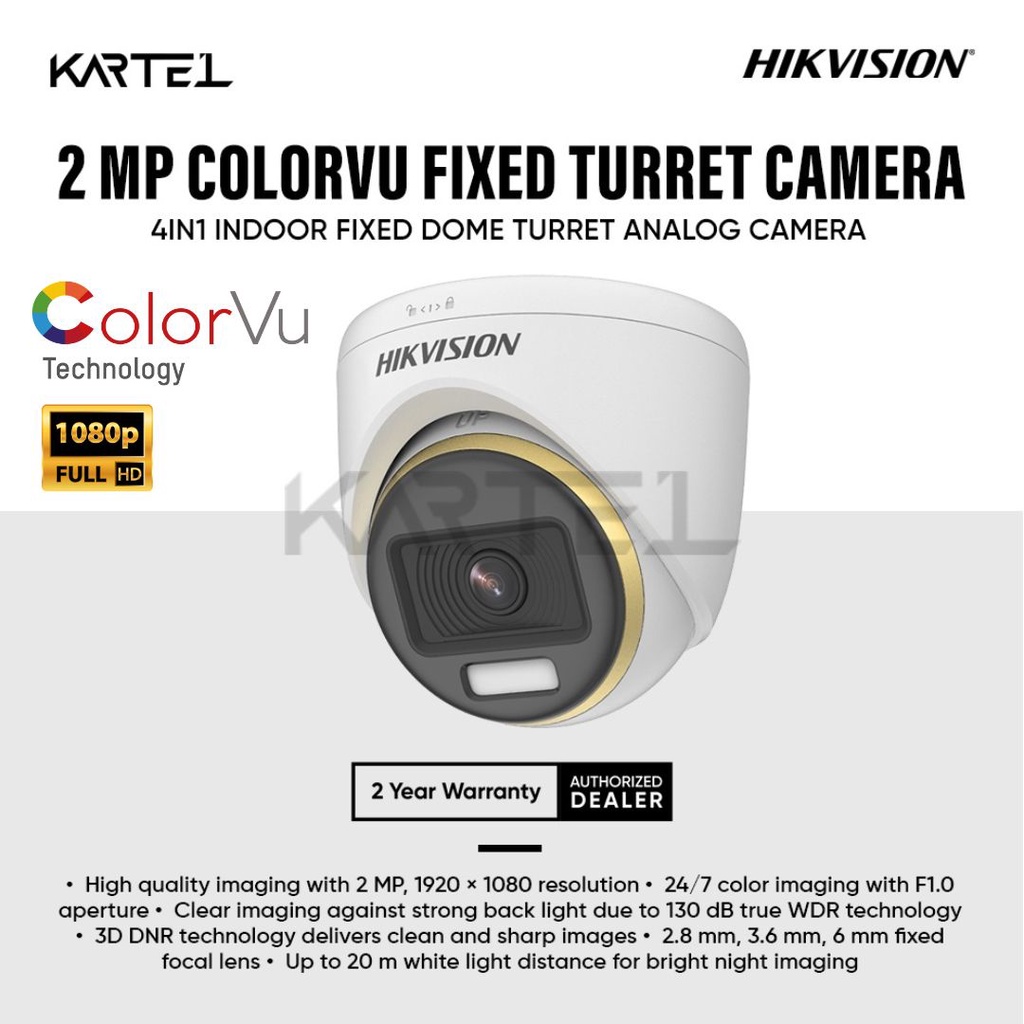 HIKVISION 2MP Colorvu 24/7 Colored 2MP Fixed Turret CCTV Camera ...