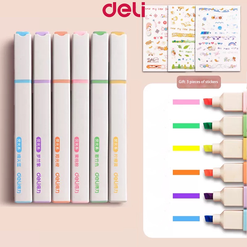 Deli 6 Color/Set Pastel Pen Highlighter Pen Writing Marker Pen ...