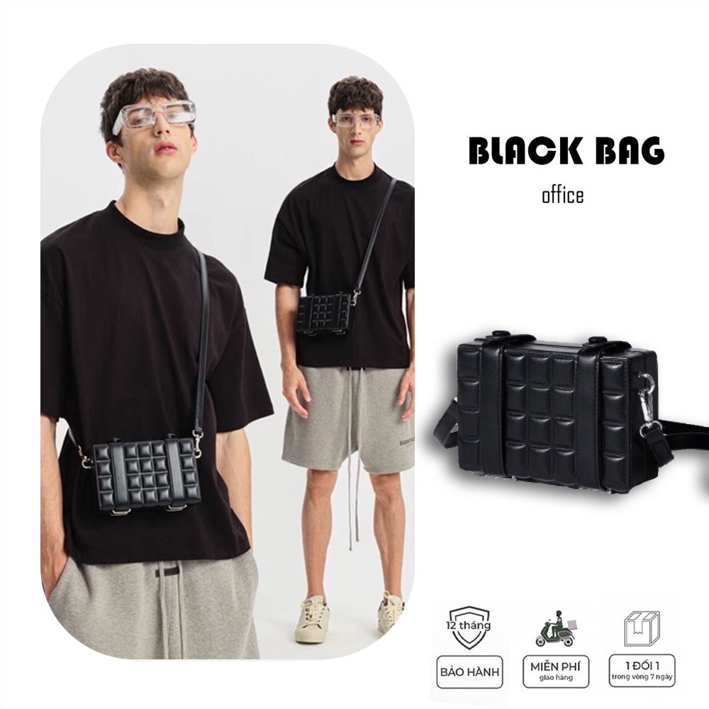 Men's and women's leather crossbody BAG, rectangular box BAG with ...