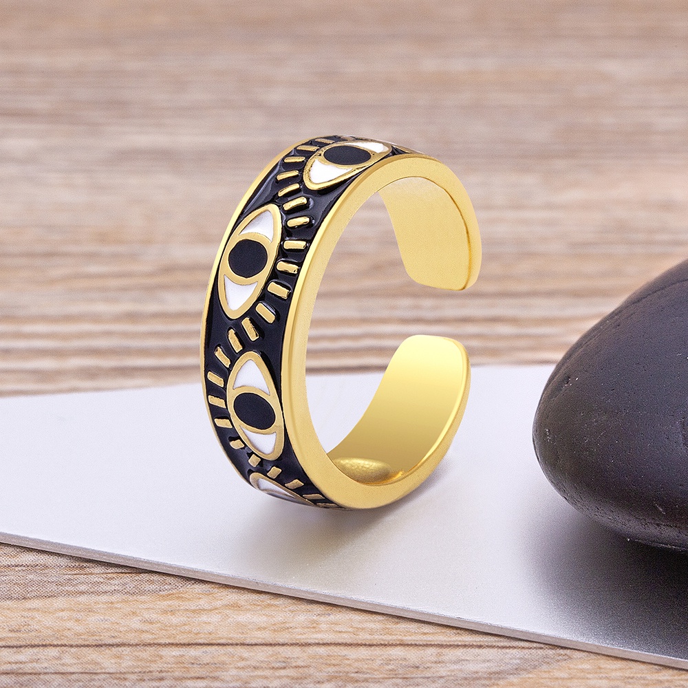 9 Colors Evil Eye Rainbow Ring Adjustable Trendy Handmade Enamel Multi ...