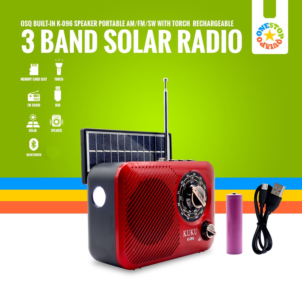 OSQ Solar Bluetooth Speaker AM/FM/SW 3 Bands Solar Radio K096 with USB ...