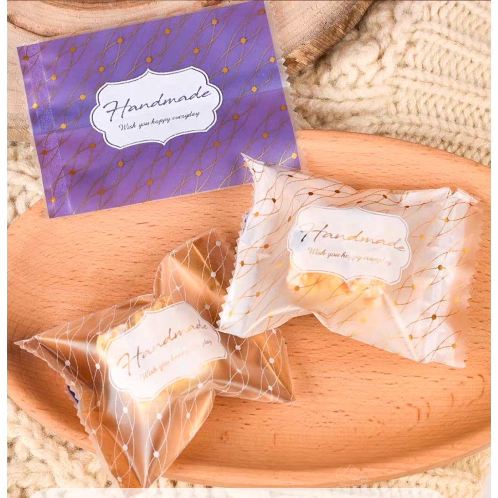 FP1679 (100pcs) 5.5x8.5 CM Handmade Gold Purple White Cookie Bag Pastry ...