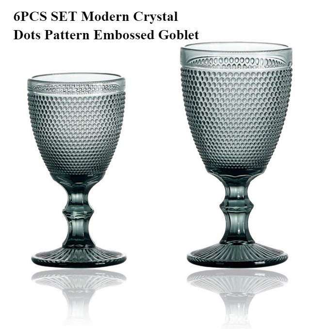 6pcs Set Modern Embossed Crystal Dots Pattern Goblet Water Goblet Glass ...