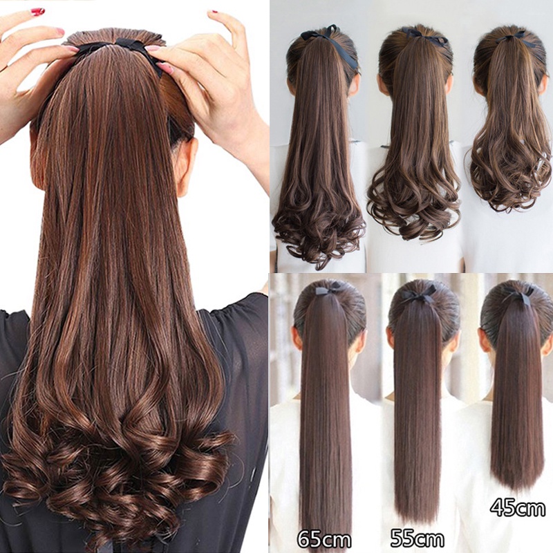 YOUJ Long Curly /Straight Ponytail Wig for Women Drawstring Ponytail ...