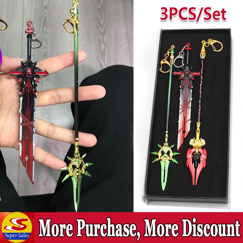 【CLEARANCE】3Pcs Weapon Keychain Genshin Key chain For Man Boys Gift ...