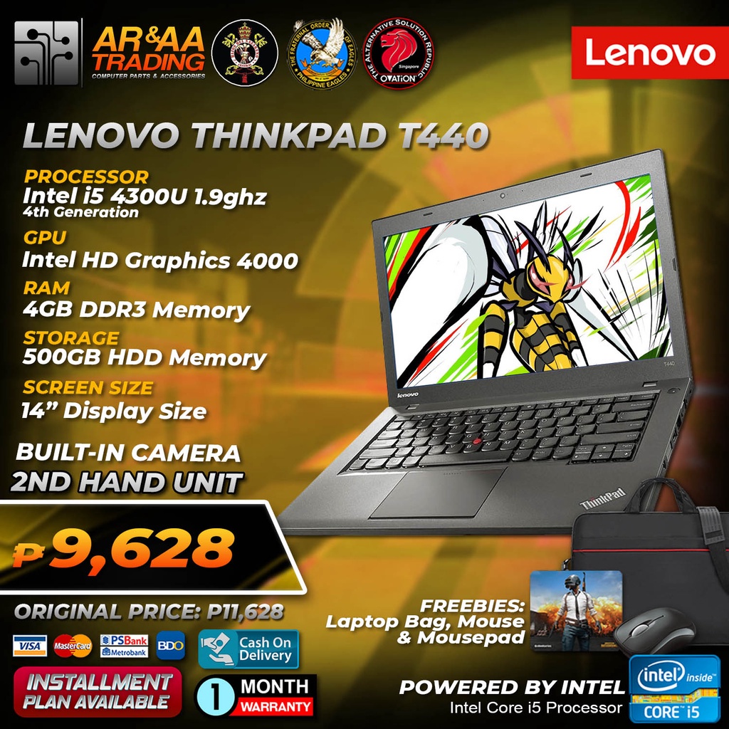 Laptop LENOVO THINKPAD T440 Intel Core i5 4300U 1.9ghz 4gb 500gb HDD(4th Generation) | Shopee ...