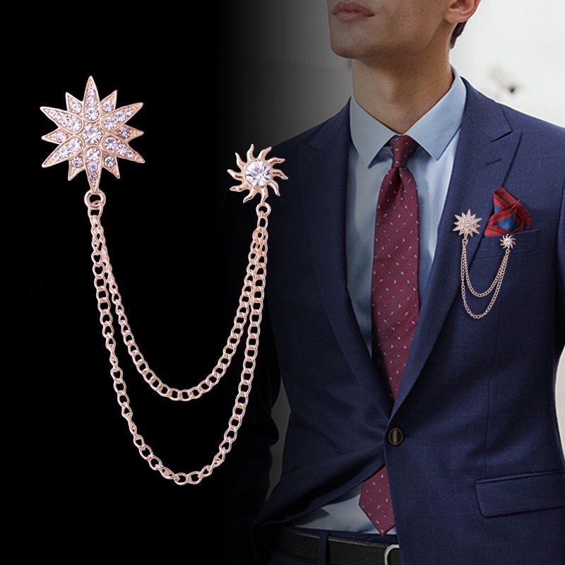 Men Simple Jewelry Star Sun Chain Tassel Coat Suit Corsage Breastpin ...
