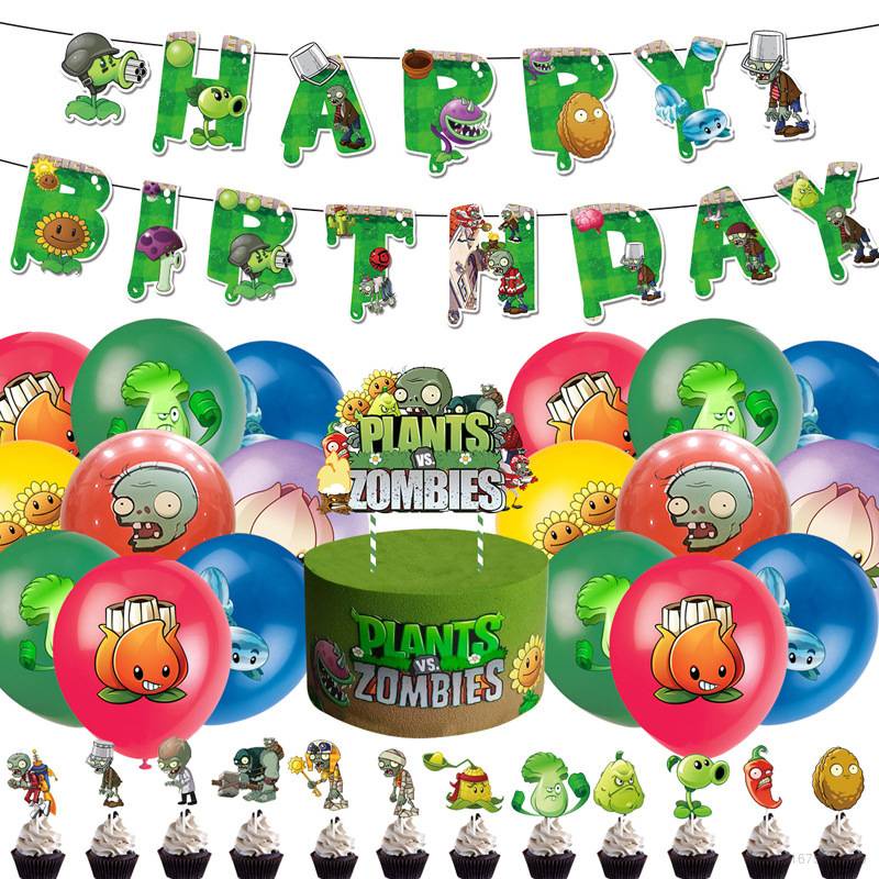 SQ2 Plants vs Zombies Theme kids birthday party decorations banner cake ...