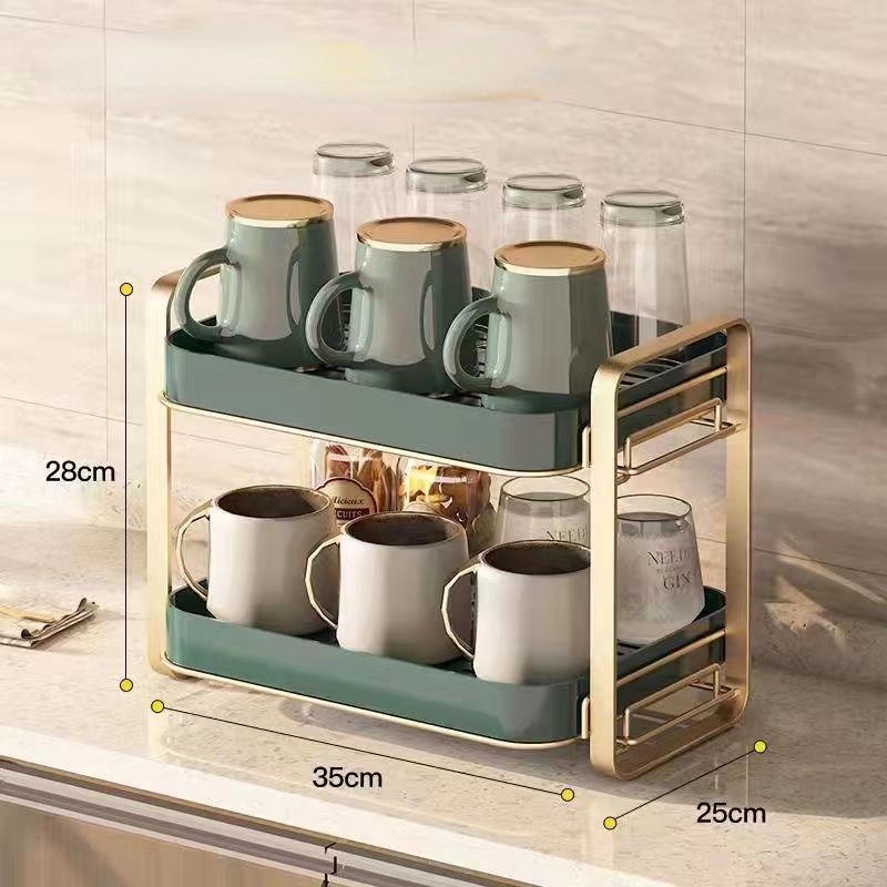 2-Tier Cups Mugs Drying Rack with Drain Tray , Kitchen Storage ...