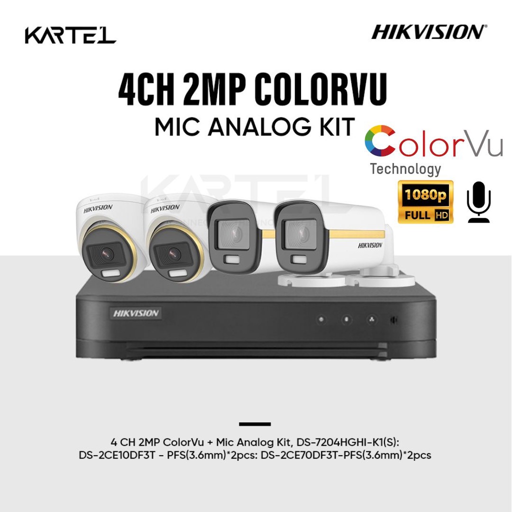 Hikvision 4CH 2MP COLORVU with AUDIO DIY Customize CCTV Kit 1080p I ...