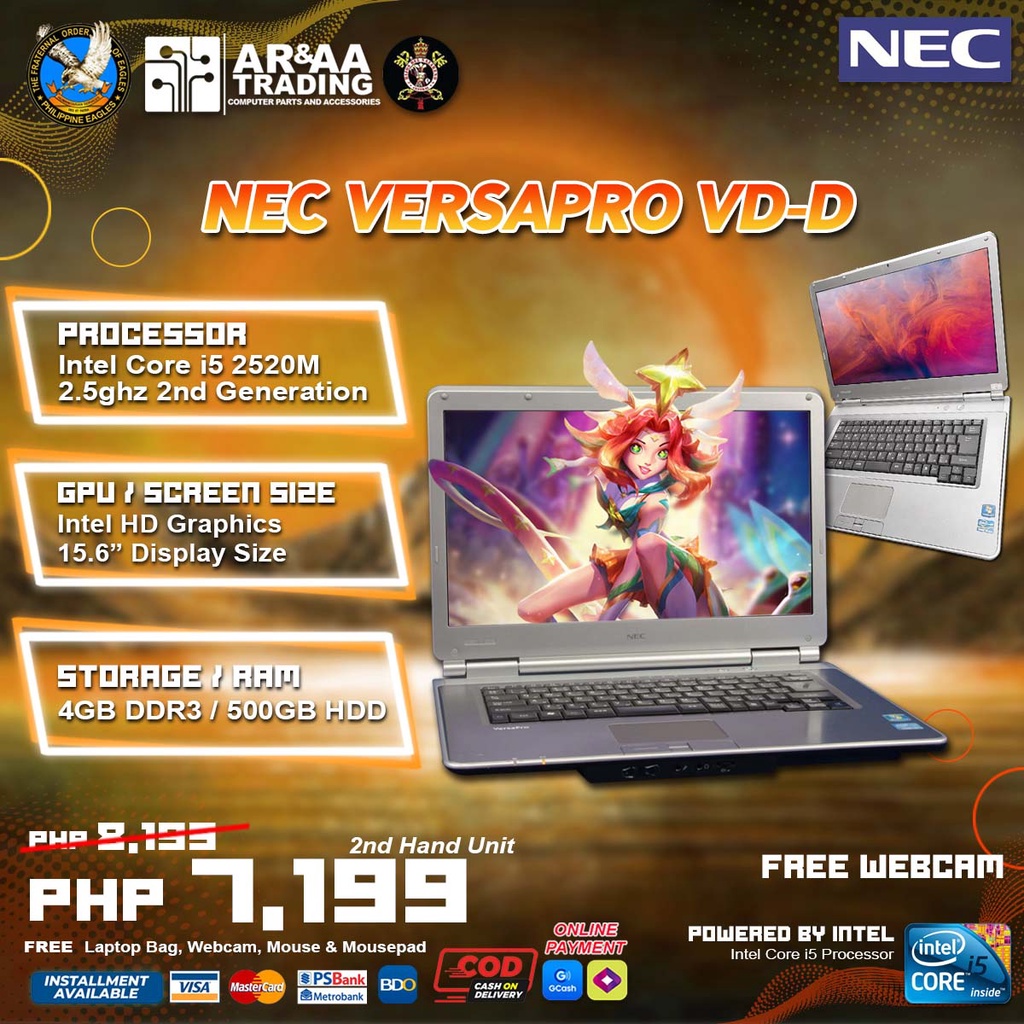 Laptop NEC VERSAPRO VD-D Intel Core i5 2520M 2.5ghz 4GB 500GB HDD (2nd ...