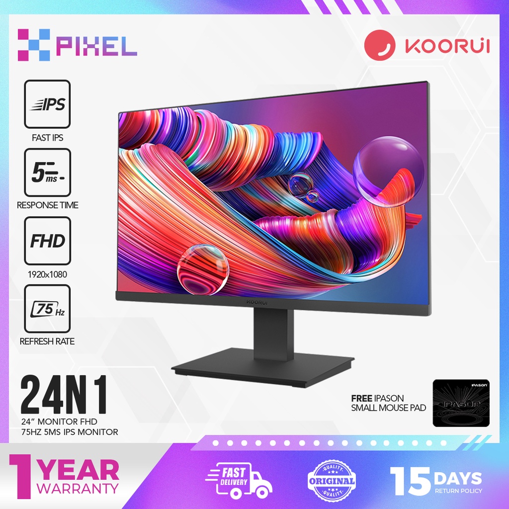 Koorui 24N1 BLACK Monitor computer pc 24 inch monitor FHD 1920*1080 IPS Panel Wide Screen 24 ...