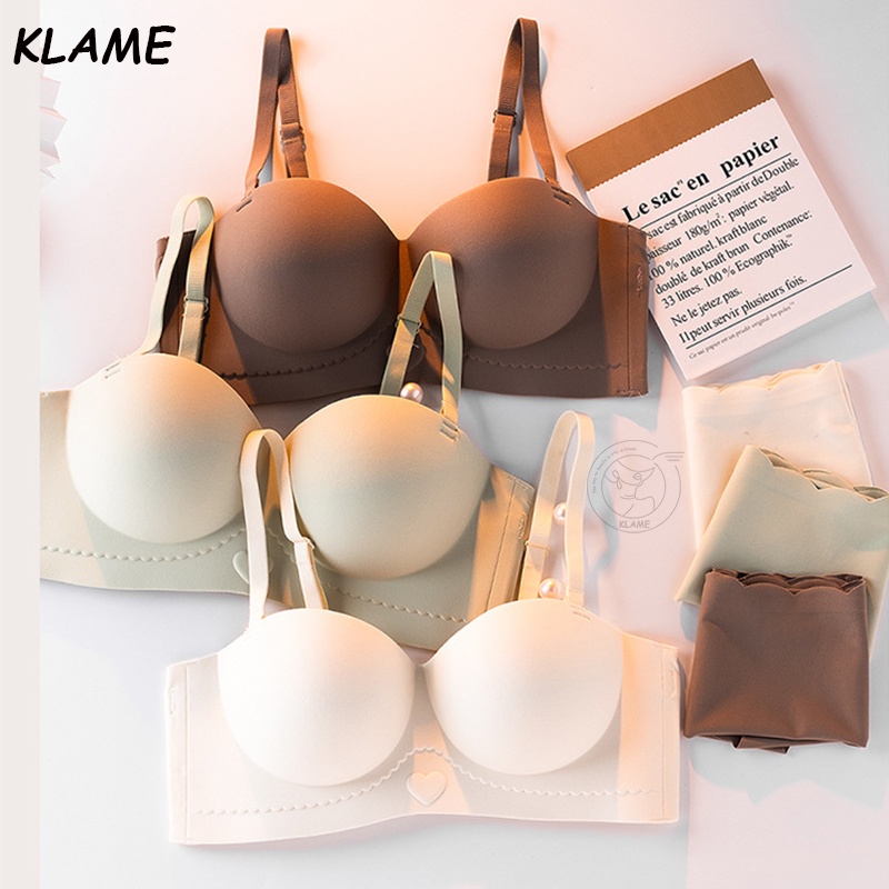 KLAME AB Cup Bra Women Seamless Push Up Underwear No Steel Ring Small ...