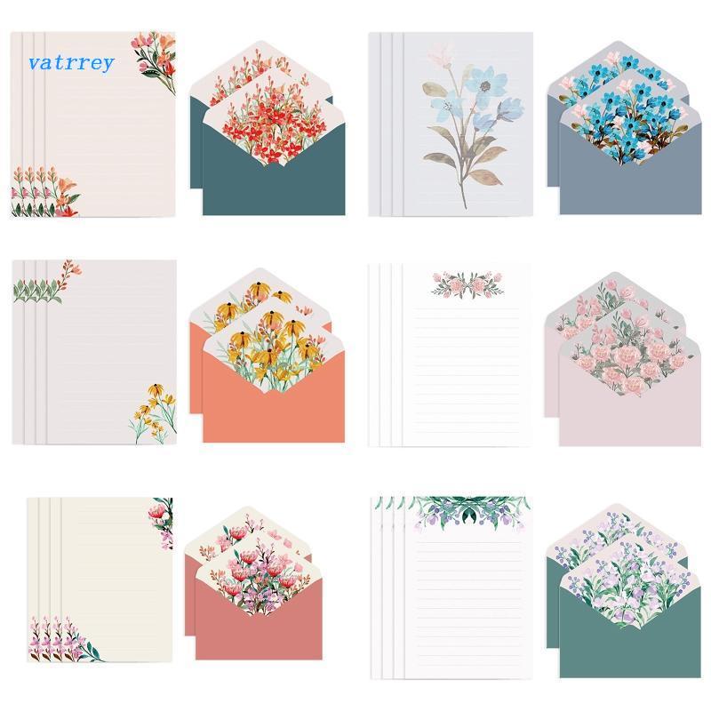 VA Letter Paper Stationery Kit Flower Envelope Set with 4 Letter Papers ...