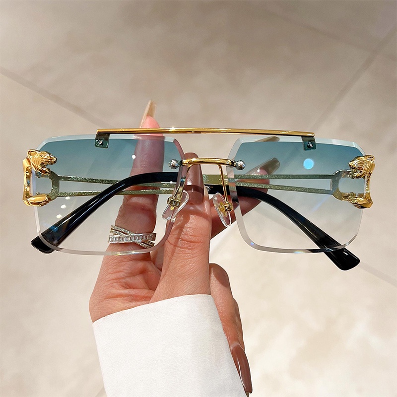 HF Fashion Korean Rimless Sunglasses for Beach Women Men Vintage Square ...