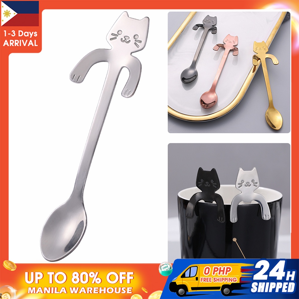 Cute Cat Shaped Spoons 304 Stainless Steel Tea Coffee Spoon Drinking ...