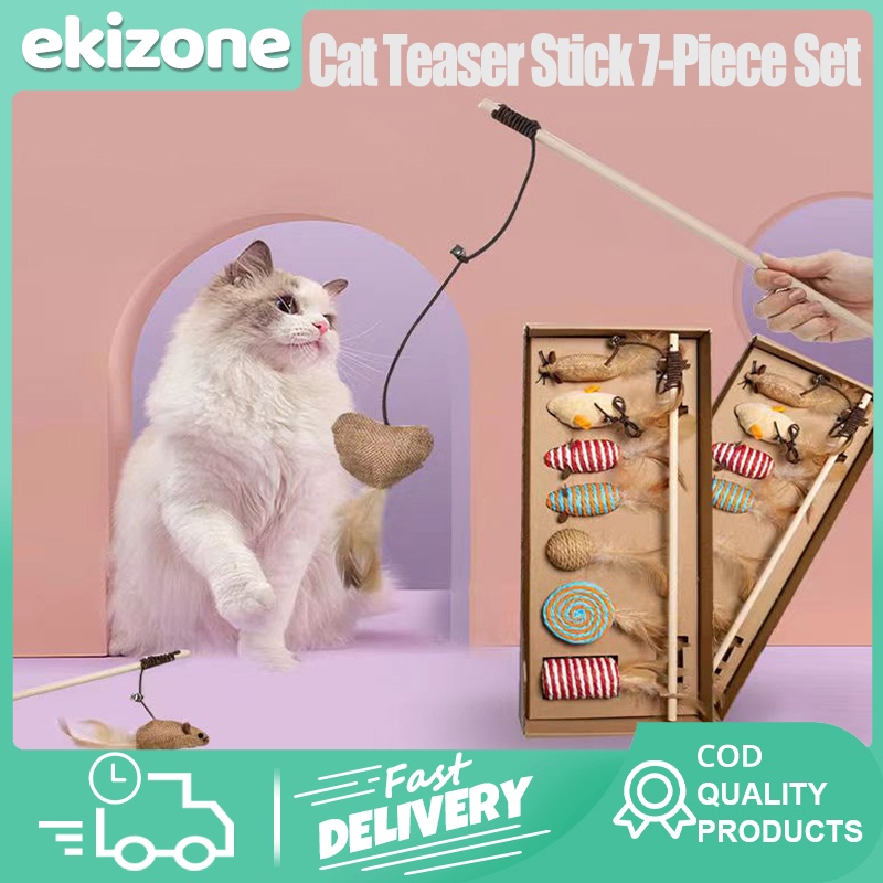 Interactive Creative Funny Cat Stick Set Toy Gift Box 7-Piece Linen ...