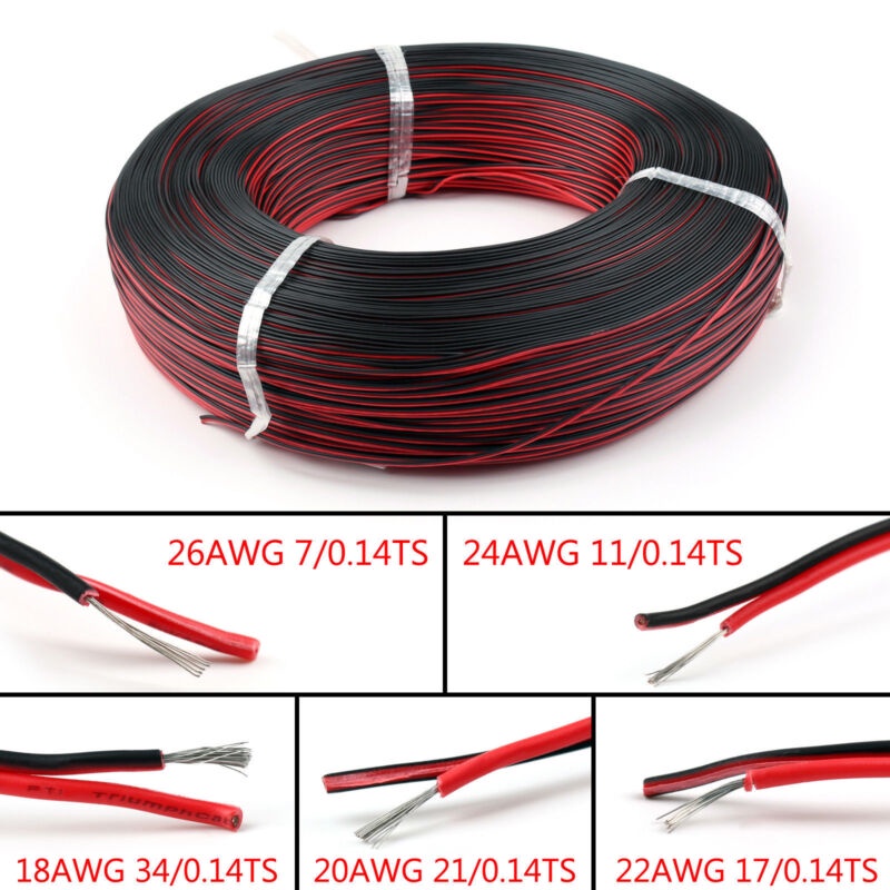 5M 2-Core 16AWG-28AWG Stranded Wire UL-2468 Red & Black Flat Ribbon Cable 300V 80°C | Shopee ...