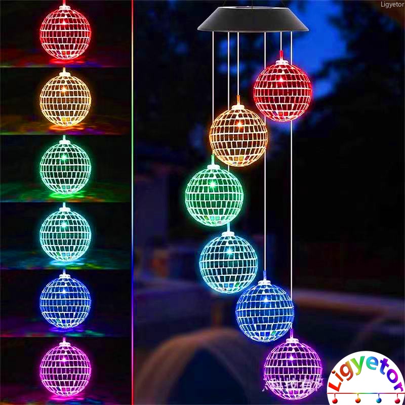 Ligyetor Solar Disco Ball Wind Chime Lamp Outdoor Led Light Crystal ...