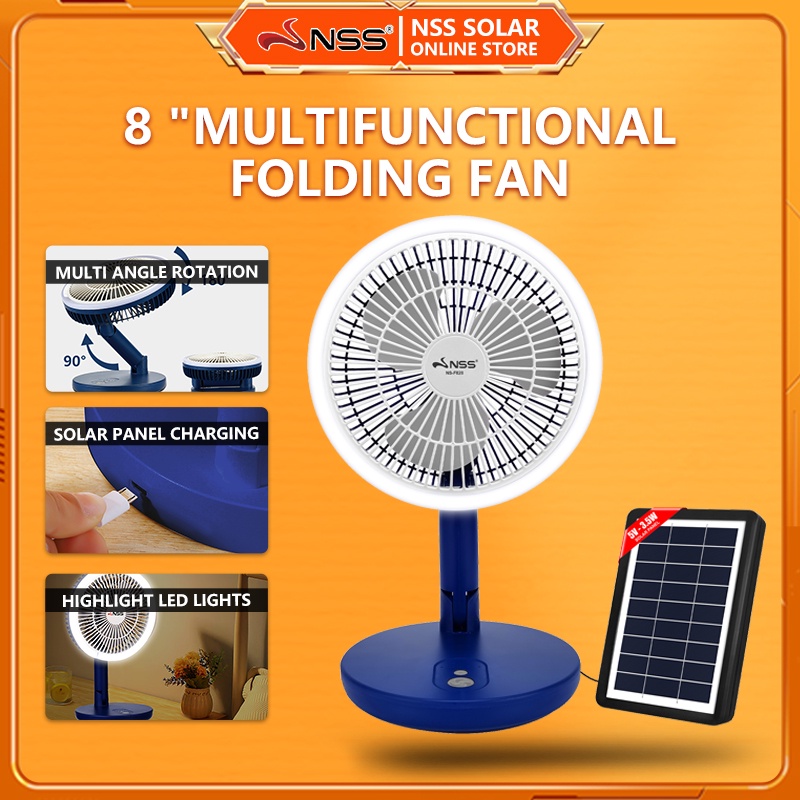 NSS solar electric fan foldable fan with led light three-speed ...