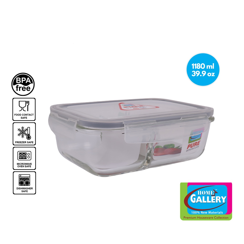Home Gallery Pure Borosilicate Rectangular Food Keeper with Divider ...