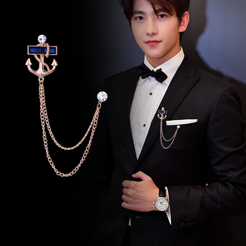 Men Royal Jewelry Anchor Crystal Chain Tassel Coat Suit Corsage ...