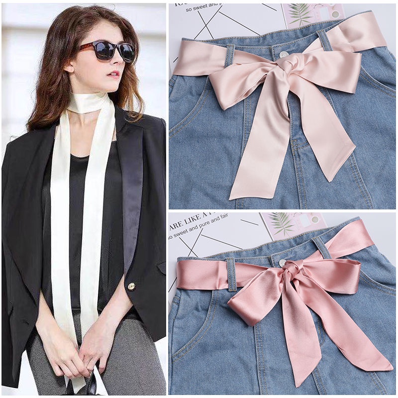 Women Waistband Waist Fabric Belts Silk Scarf Solid Ribbon Knot Rope ...