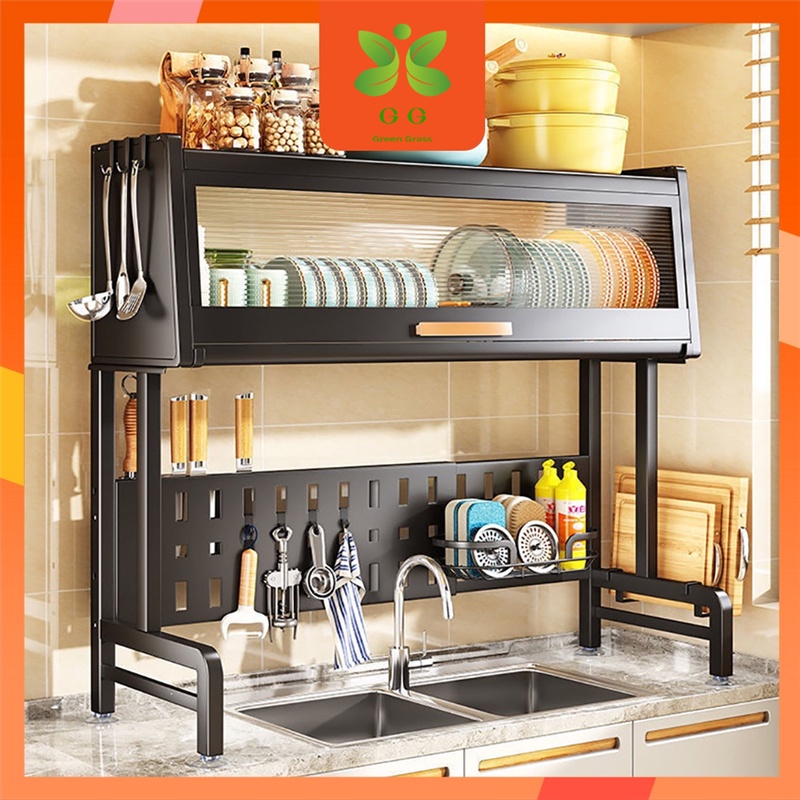 【COD】 Dish Cabinet Rack Over-The-Sink Drainer With Cover Plate Drying ...