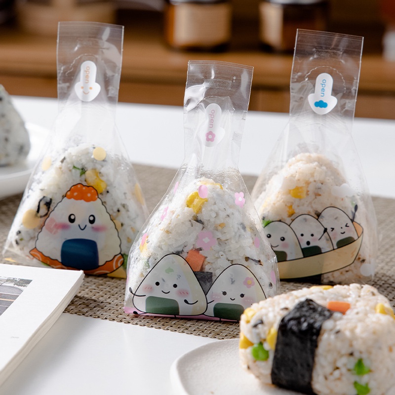 50pcs Cute Cartoon Triangle Rice Ball Vegetable Roll Packaging Bags ...