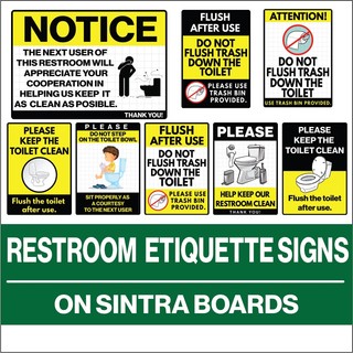 Restroom, Toilet, and Comfort Room Cleanliness and Maintenance Signs ...
