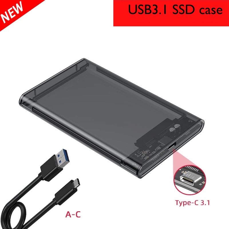 Type-C Transparent Box HDD Enclosure 3.1 Notebook 2.5 inch SSD Solid ...
